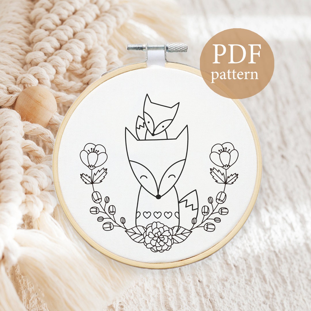 Fox Family Cute Fox Embroidery Pattern Nursery Embroidery - Etsy