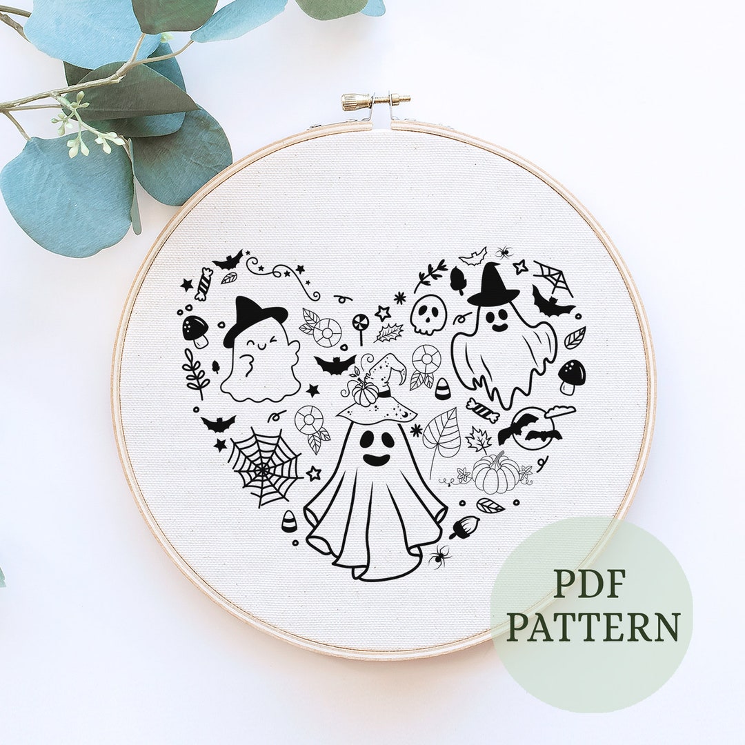 Simple Hand Embroidery Pattern , Fall Pumpkin Wreath , Halloween ...