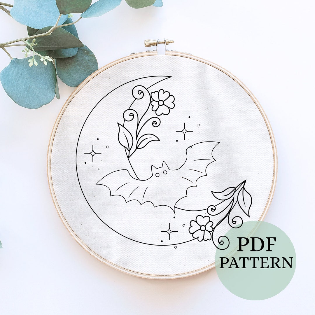 Bats Embroidery Pattern, Spooky Embroidery Art, Gothic Embroidery ...