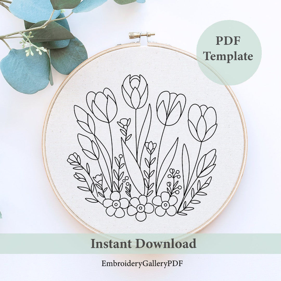 Tulip Bouquet Hand Embroidery Pattern: Beginner Floral Design (PDF ...
