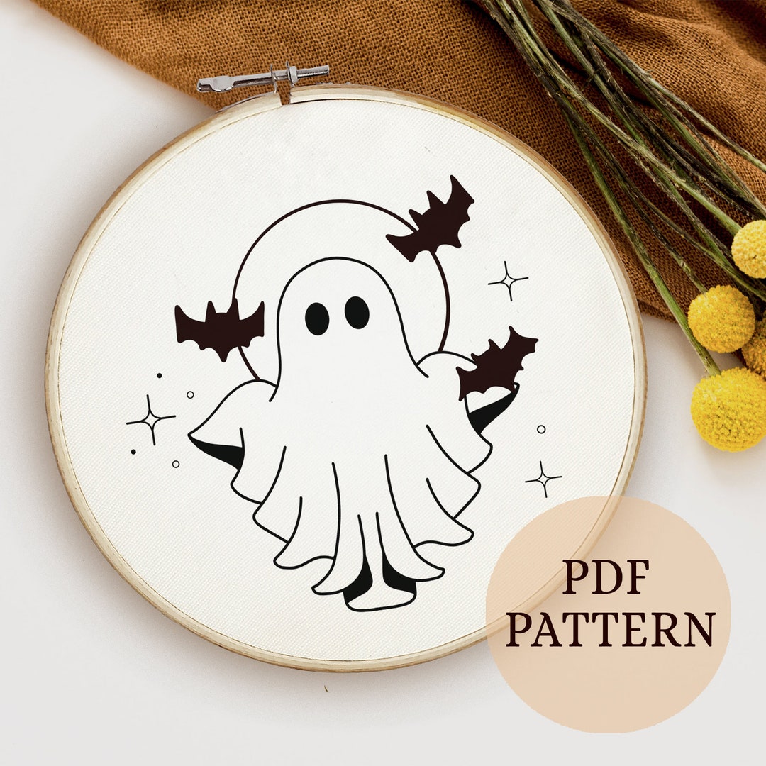 Bad Ghost Hand Embroidery Pattern, Spooky Season Embroidery, Halloween ...