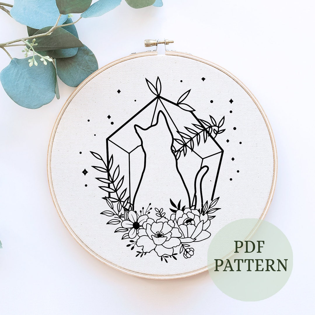 Floral Cat Embroidery, Crystal Designs, Hand Embroidery Pattern ...