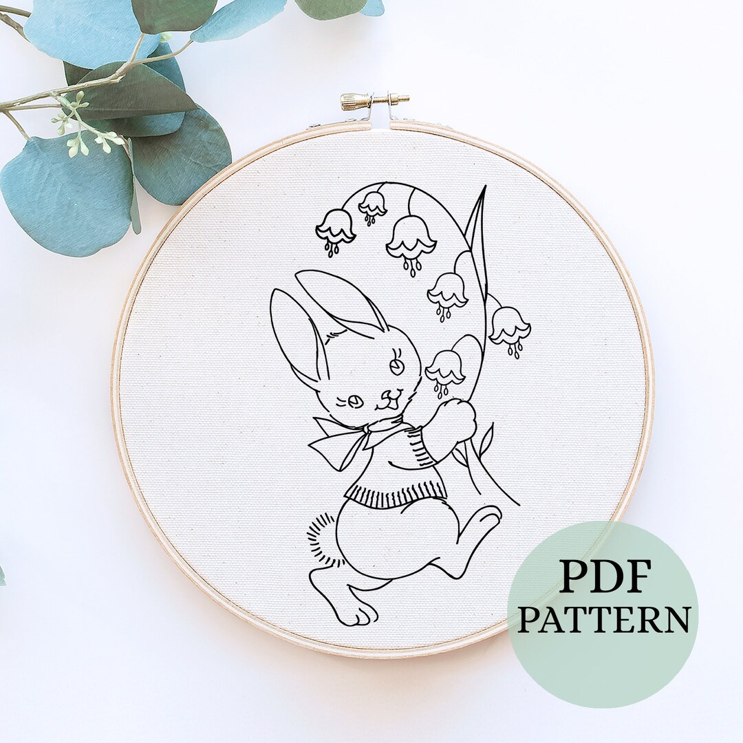 Spring Bunny Hand Embroidery Pattern, Bunny Rabbit, Easter Embroidery ...