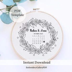 Wedding Calendar Pattern, Hand Embroidery Pattern, Wedding Decor ...