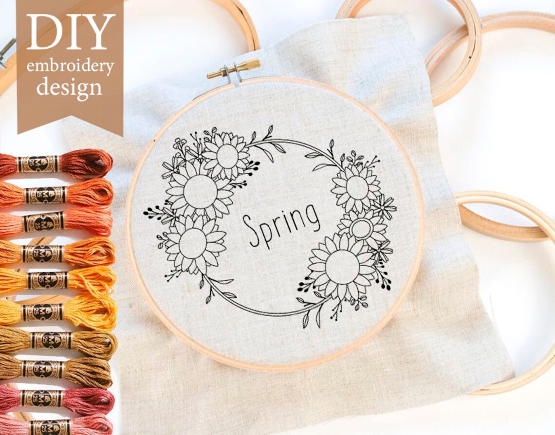 Sunflower Half Wreath Hand Embroidery Pattern Hand | Etsy