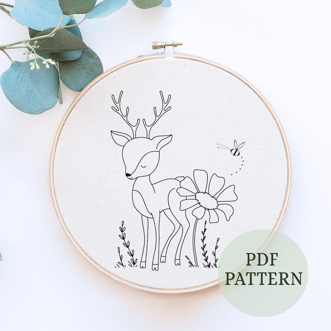 Deer Embroidery Pattern, Hand Stitch Animal Design (PDF Pattern) - Etsy