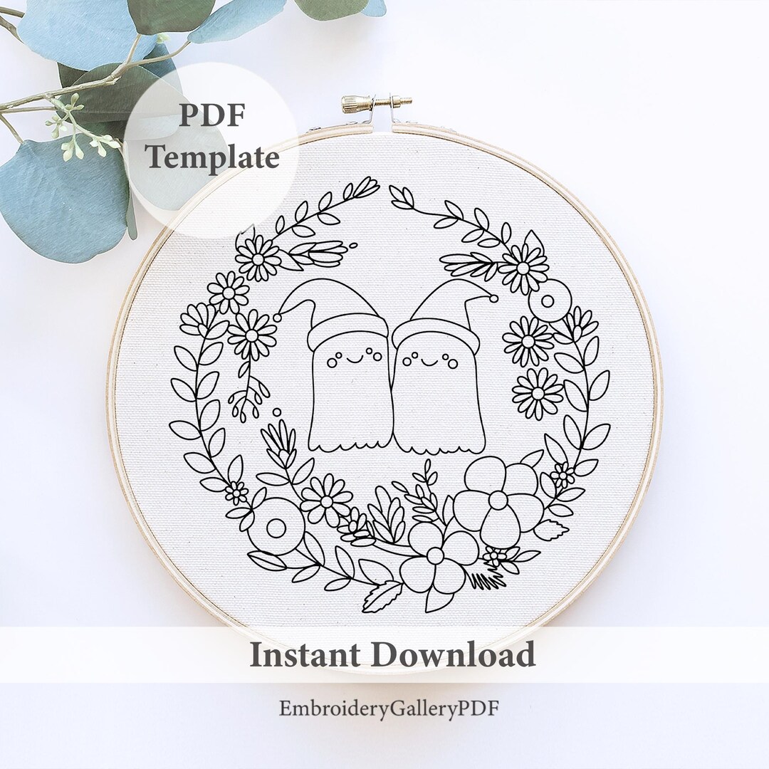 Romantic Ghost and Flowers Embroidery Pattern, Cute Ghost Design, Hoop ...