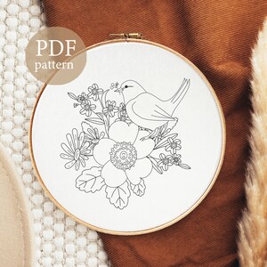 Bird Embroidery Pattern, Hand Embroidery Pattern in PDF, Floral Bird ...