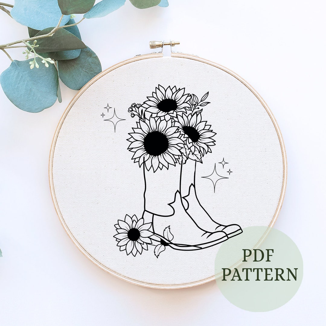 Floral Cowboy Boot Embroidery Pattern: Sunflower Art (PDF Pattern) - Etsy