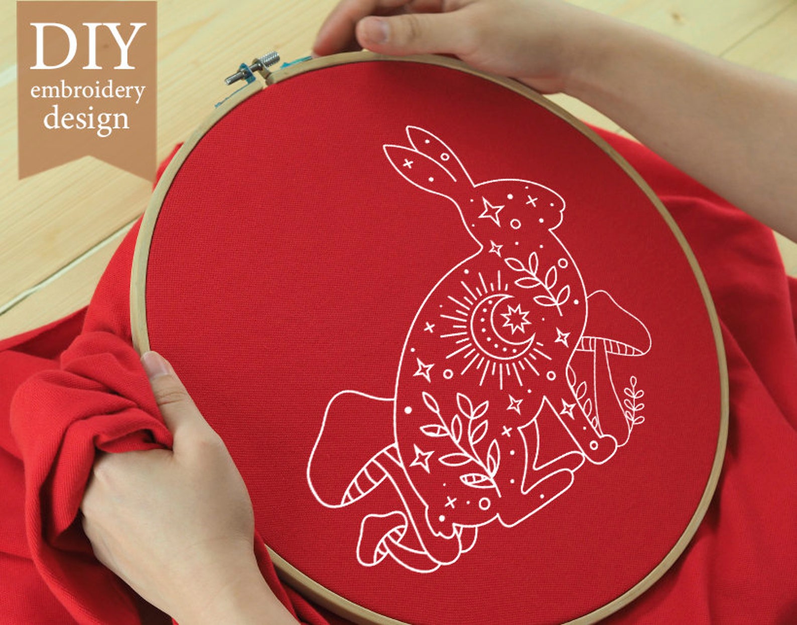 Rabbit Hand Embroidery Pattern Pdf Celestial Design | Etsy UK