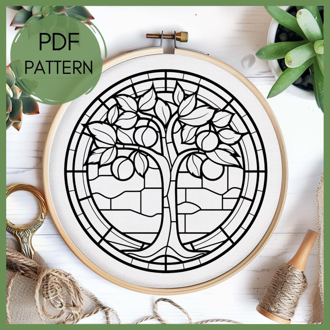 Apple Tree Embroidery Pattern, Stained Glass Tree, Digital Download ...