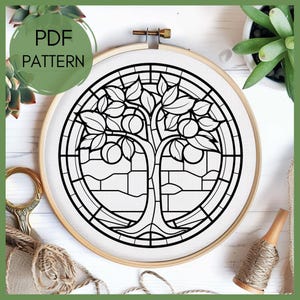 Apple Tree Embroidery Pattern, Stained Glass Tree, Digital Download ...