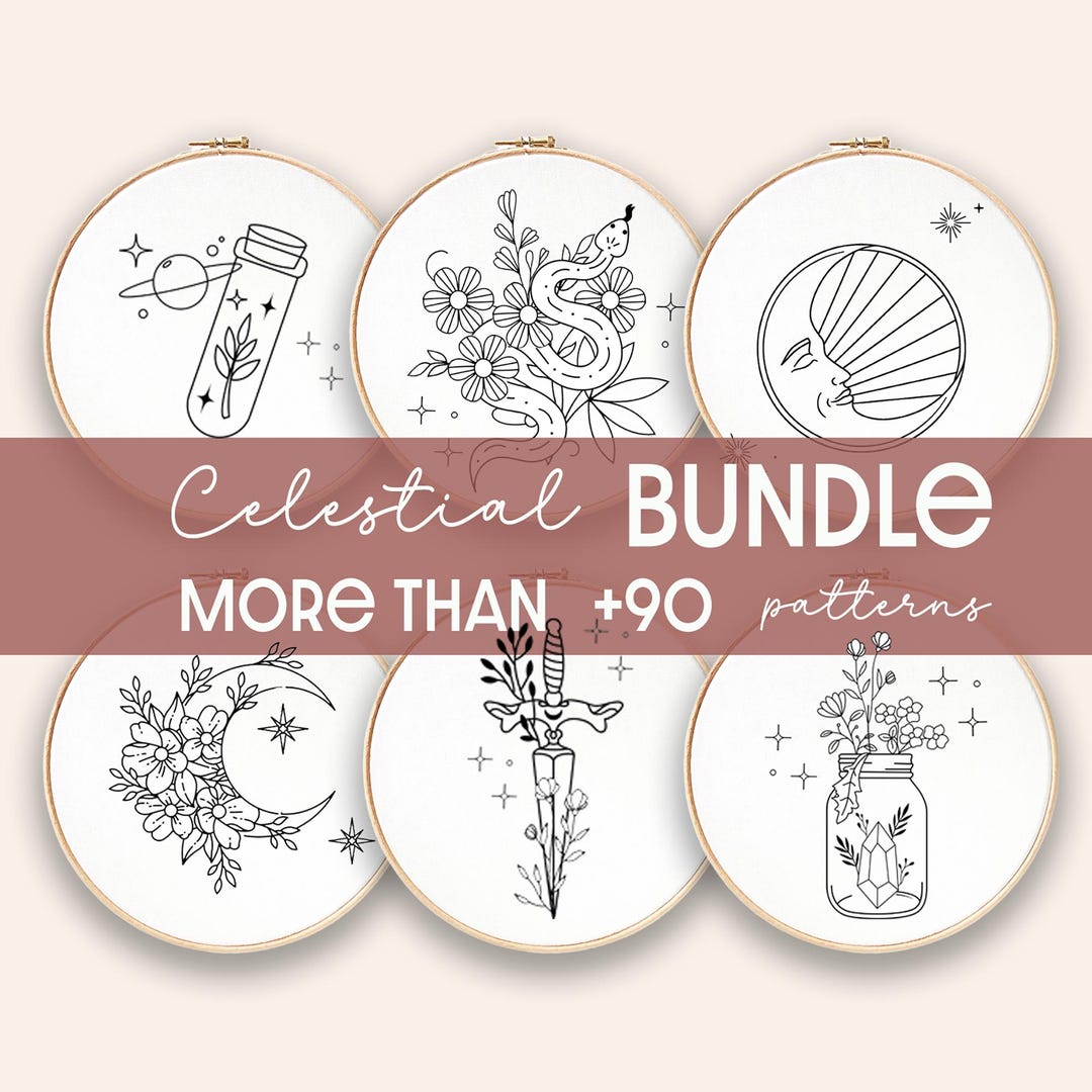 Celestial Embroidery Pattern Bundle: Beginner Hand Embroidery Designs ...