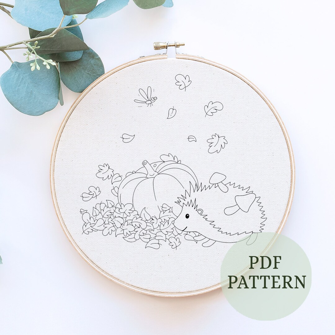 Hedgehog Embroidery Pattern, Autumn Hand Embroidery, Flower Hedgehog ...
