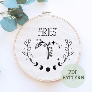 12 Horoscopes Zodiac Embroidery, Modern Embroidery With PDF Pattern ...