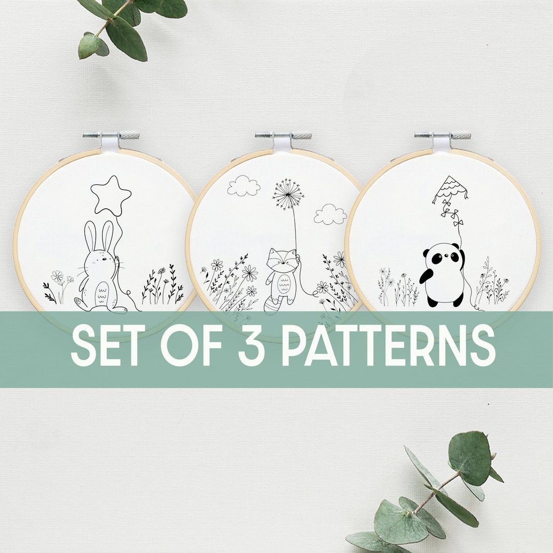 Set of 3 Embroidery PDF Pattern, Floral Crown Animal Design, Digital ...