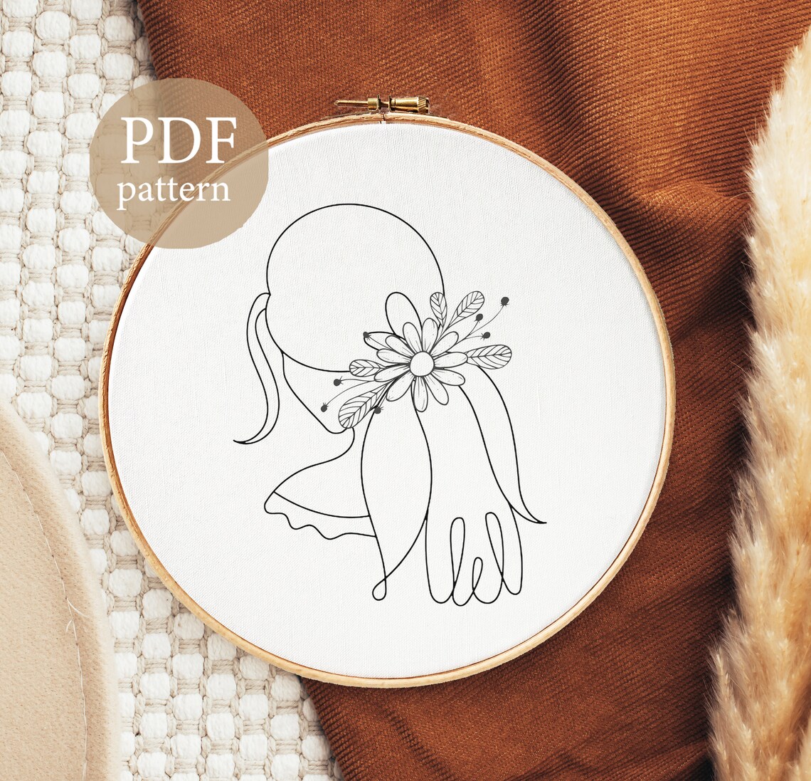 Female Face Embroidery Pattern: Simple Line Art, Needelcraft (PDF ...
