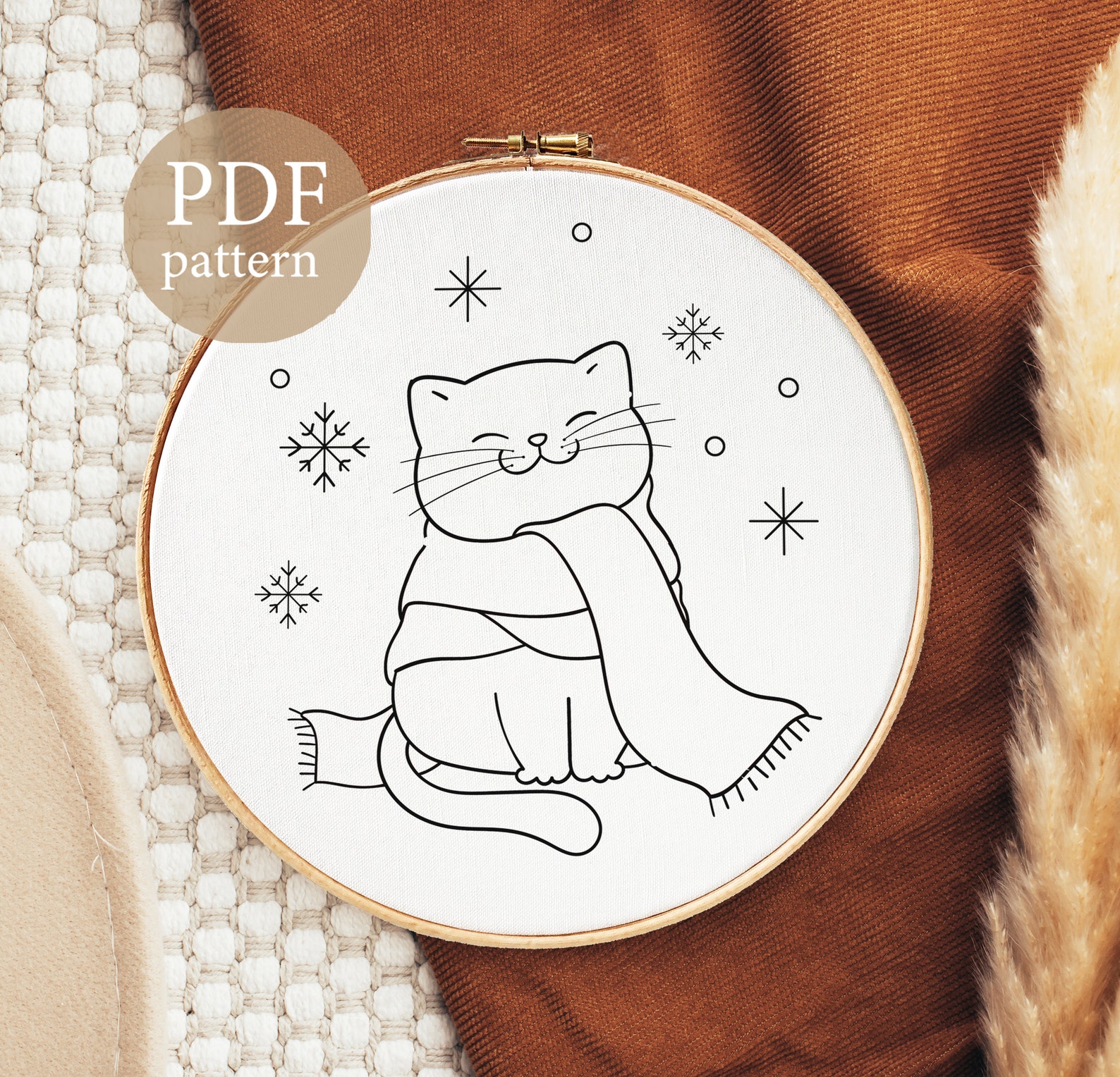 Christmas Cat Hand Embroidery Pattern: Meowy Santa Design (PDF Pattern ...