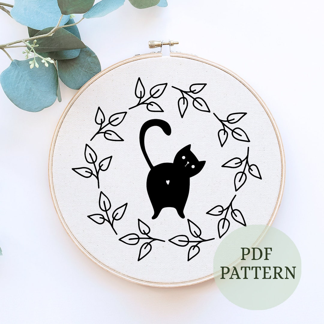 Cute Cat Embroidery Pattern, PDF Download, Stitching, DIY Modern ...