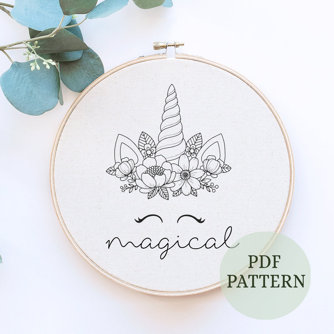 Unicorn Embroidery Pattern: Glitter Design, Hoop Art, Needlepoint (PDF ...