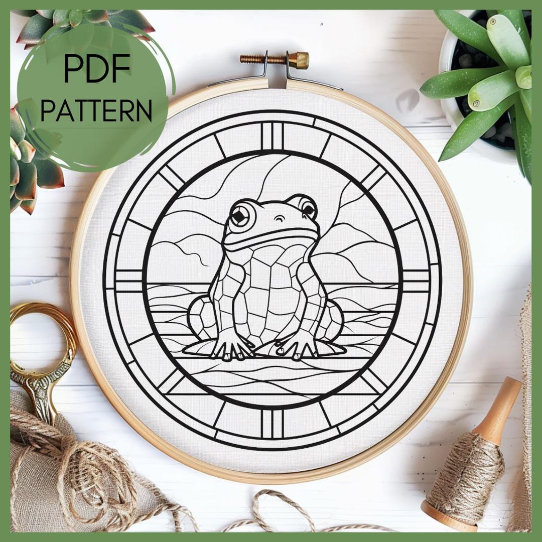 Stained Glass Frog Embroidery Pattern: Botanical Hoop Art (PDF Pattern ...