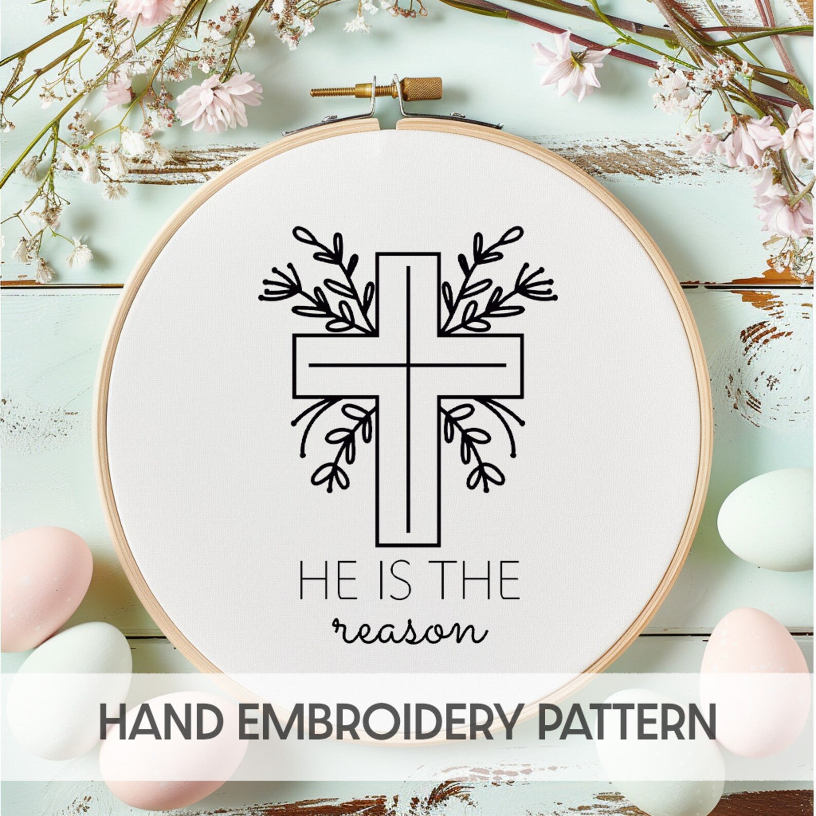 Easter Hand Embroidery Pattern - Floral Cross Embroidery - PDF ...
