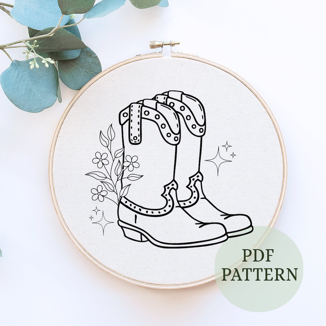 Floral Cowboy Embroidery Pattern, Beginner Embroidery Floral Pattern ...