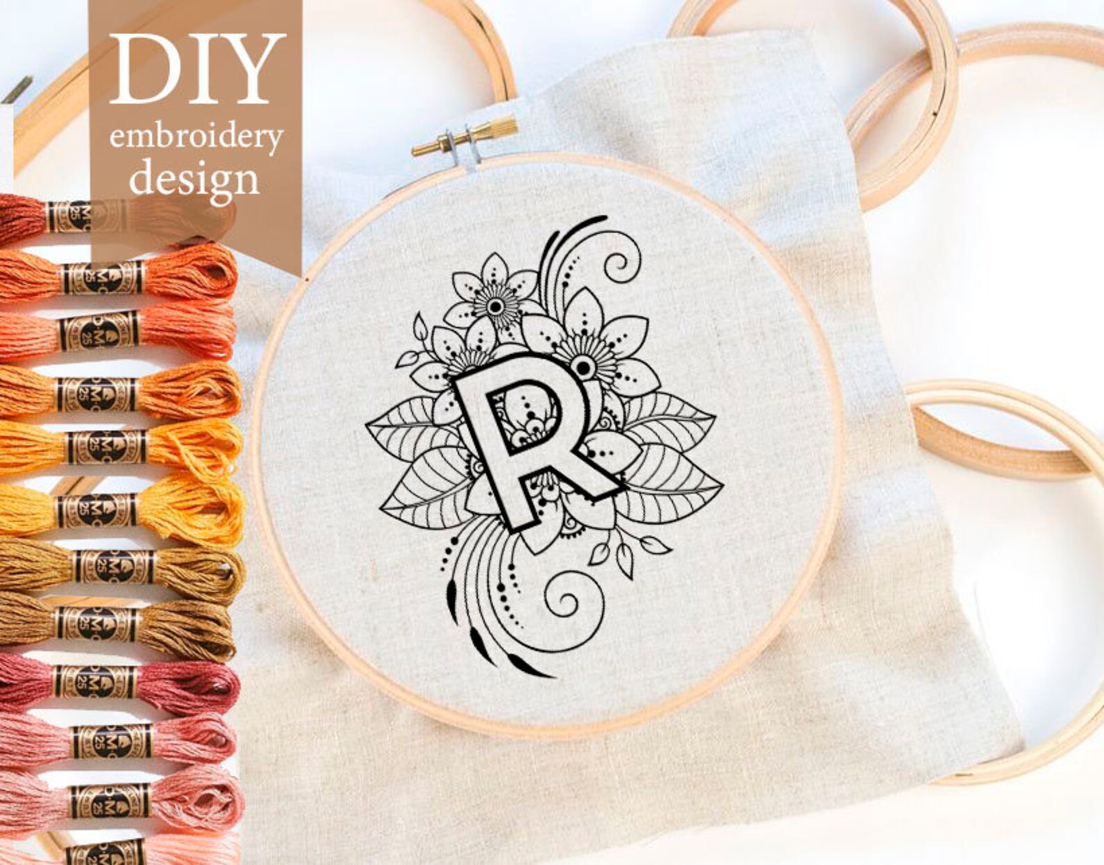 Floral Letter Hand Embroidery Pattern / Digital PDF Download / - Etsy