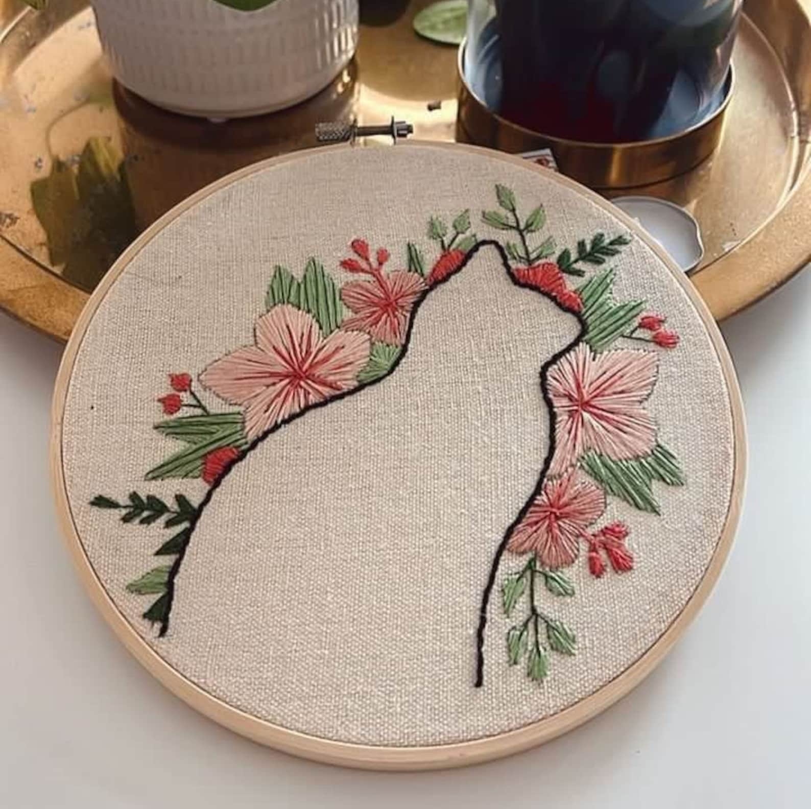 Cat Floral Hand Embroidery Pattern, Cat Silhouette Embroidery PDF ...