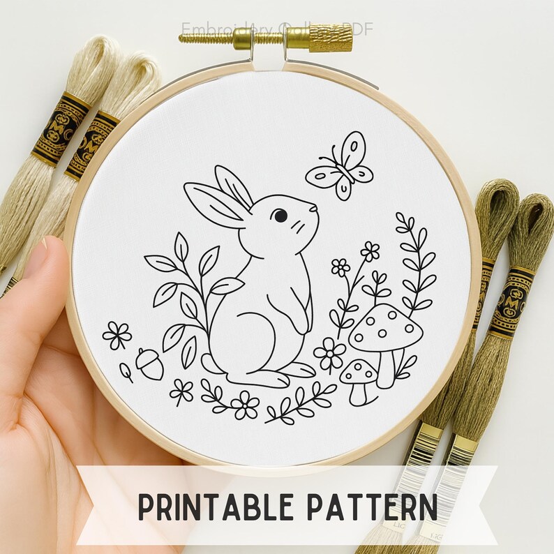 Bunny Garden Hand Embroidery Pattern: Botanical Spring Flowers (digital ...