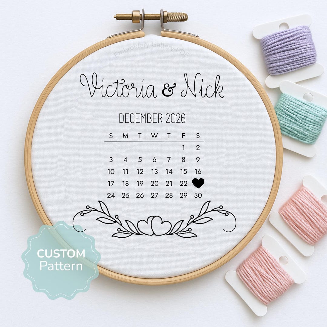 Personalized Calendar Embroidery Pattern: Floral Name Design, Save the ...