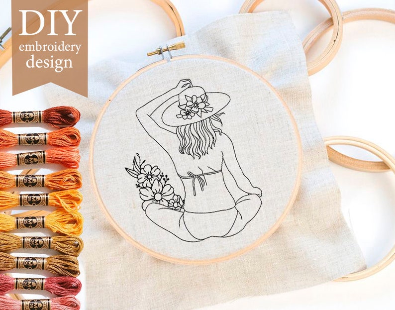 Hand Embroidery Pattern Girl Digital Template Plant Lovers - Etsy