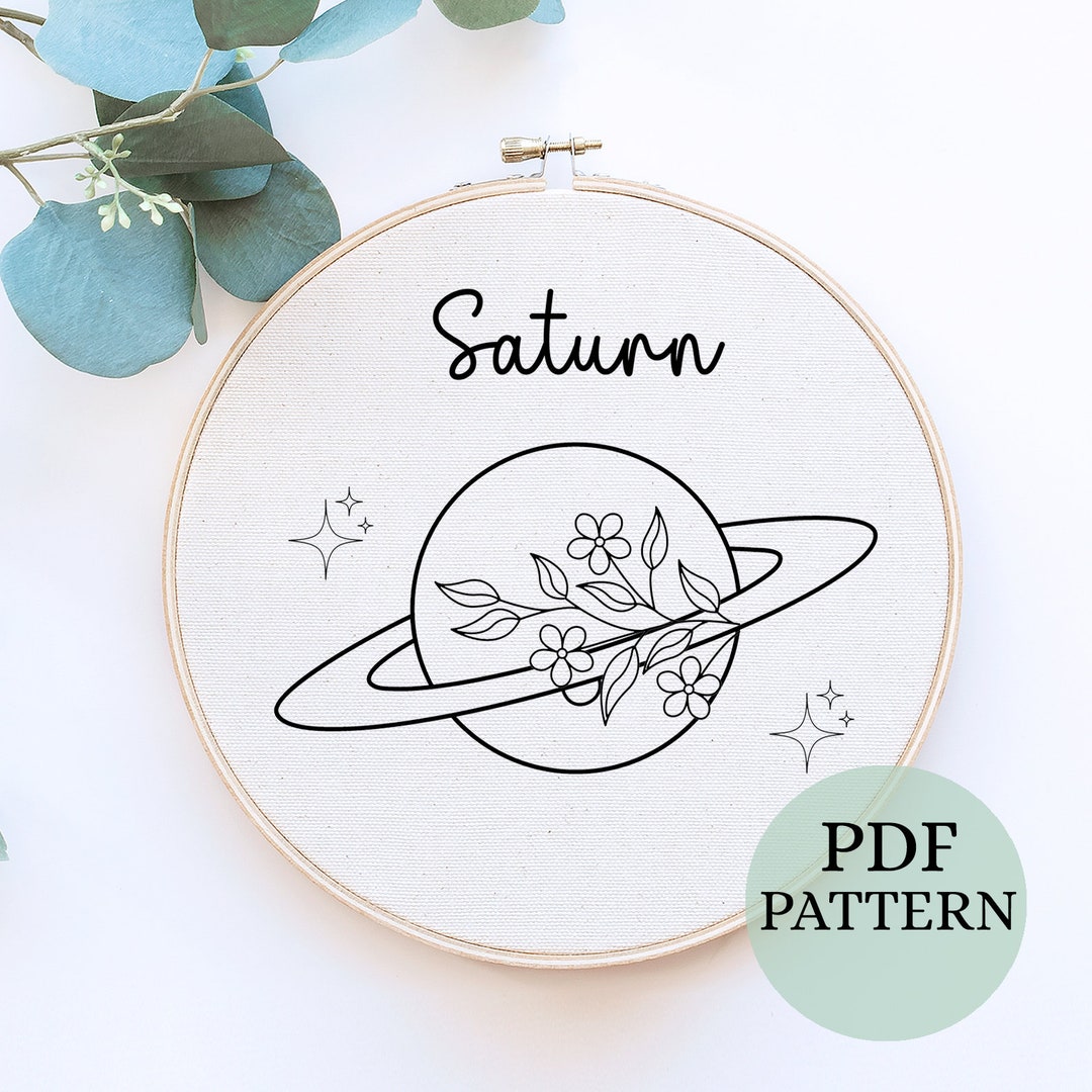 Saturn Embroidery, Space Embroidery Pattern for Beginner, Celestial ...