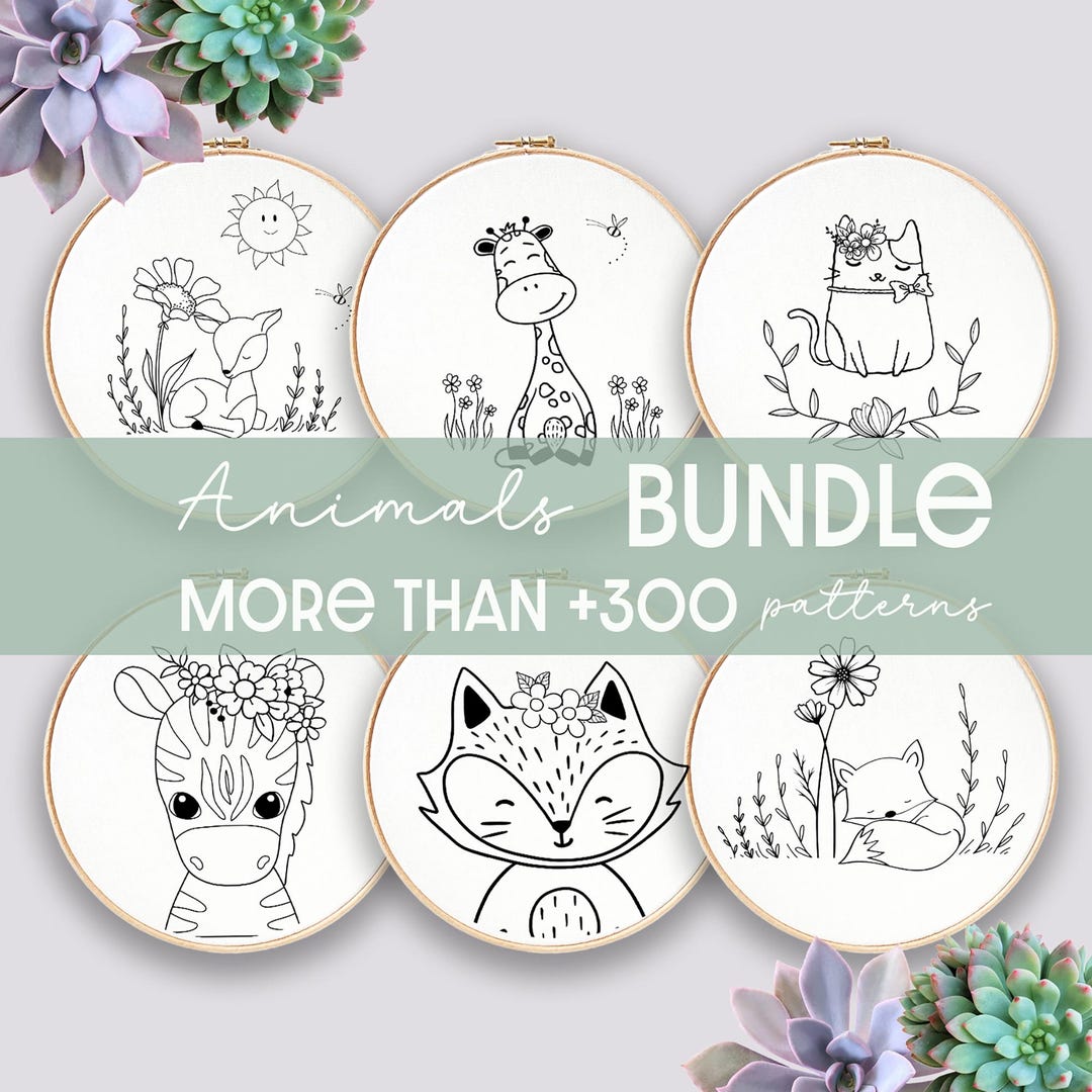 Animals Embroidery Pattern Bundle: Beginner Embroidery, Hand Stitching ...