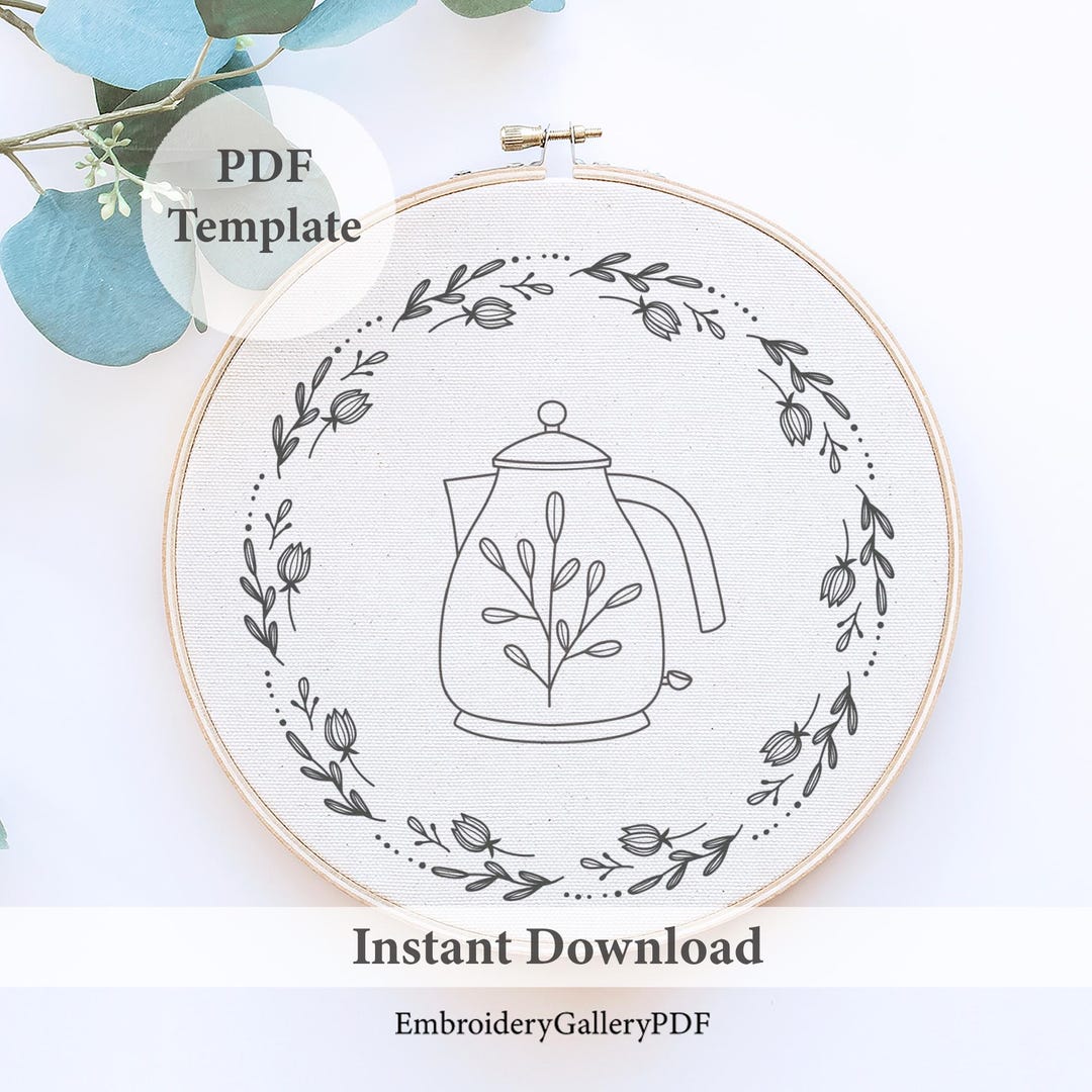 Tea Time Embroidery Design, Instant Download, PDF Embroidery Pattern ...