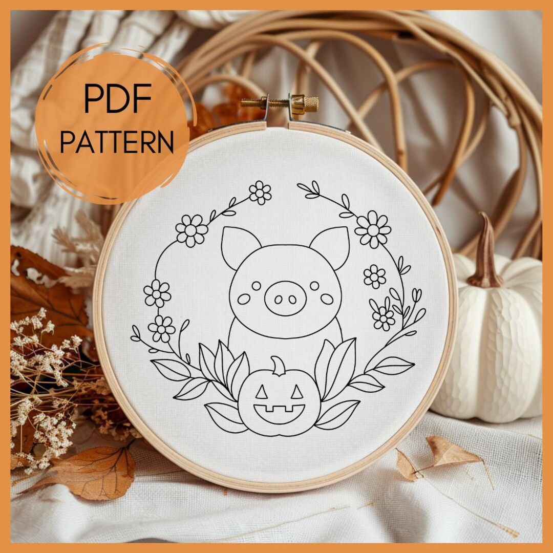 Pig Happy Embroidery Pattern, Cute Pig Embroidery, Cute Piggy Pattern ...