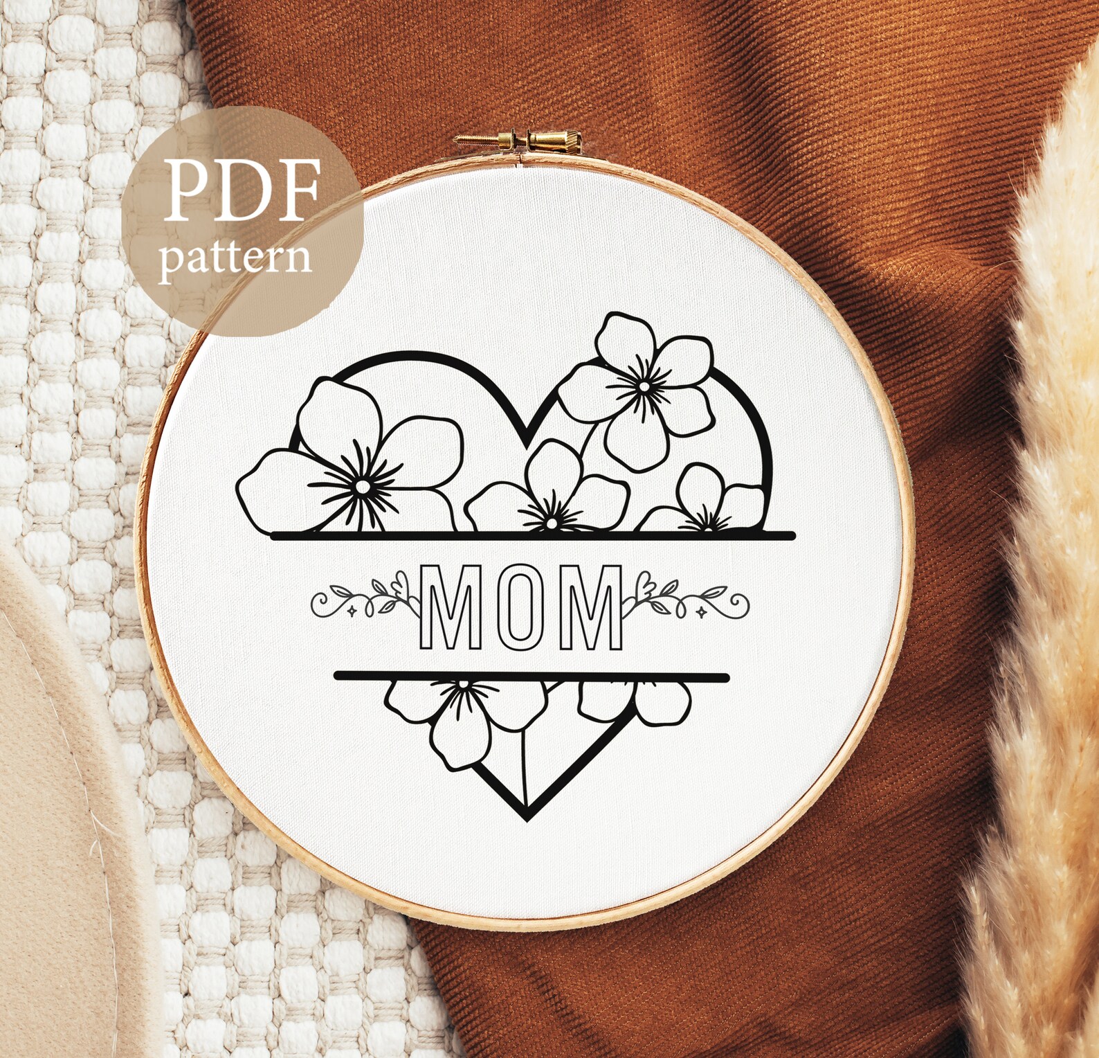 Mom Hand Embroidery Pattern Love Heart Embroidery Mothers - Etsy