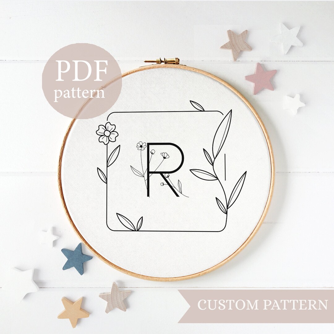 Custom Floral Alphabet Embroidery PDF Pattern, 6 Sizes, Instant Digital ...