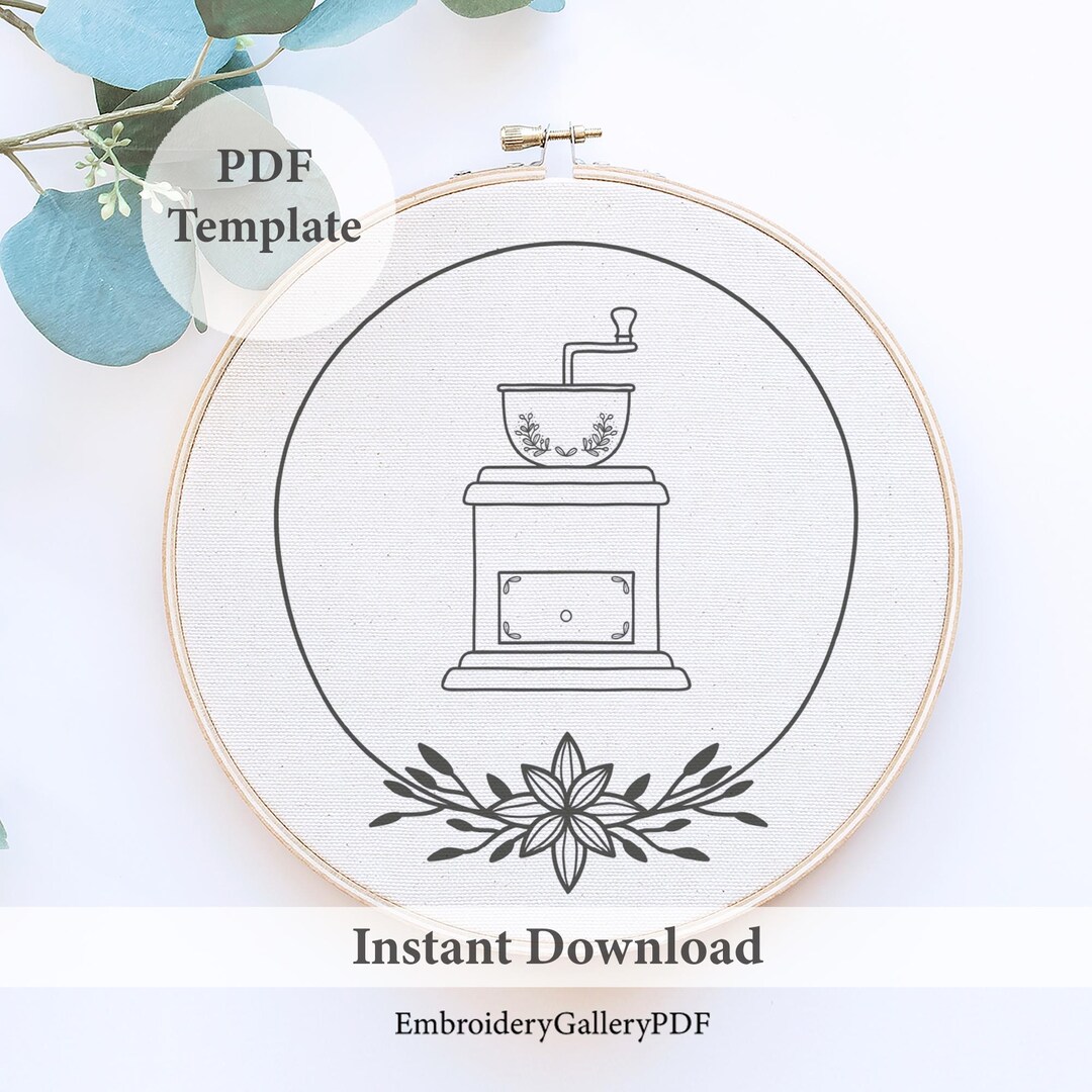 Coffee Embroidery Pattern, Coffee Maker Hand Embroidery, Coffee Flower ...