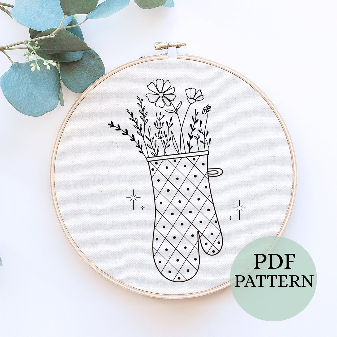 Floral Kitchen Mitten Embroidery Pattern: Home Decor Needlepoint (PDF ...