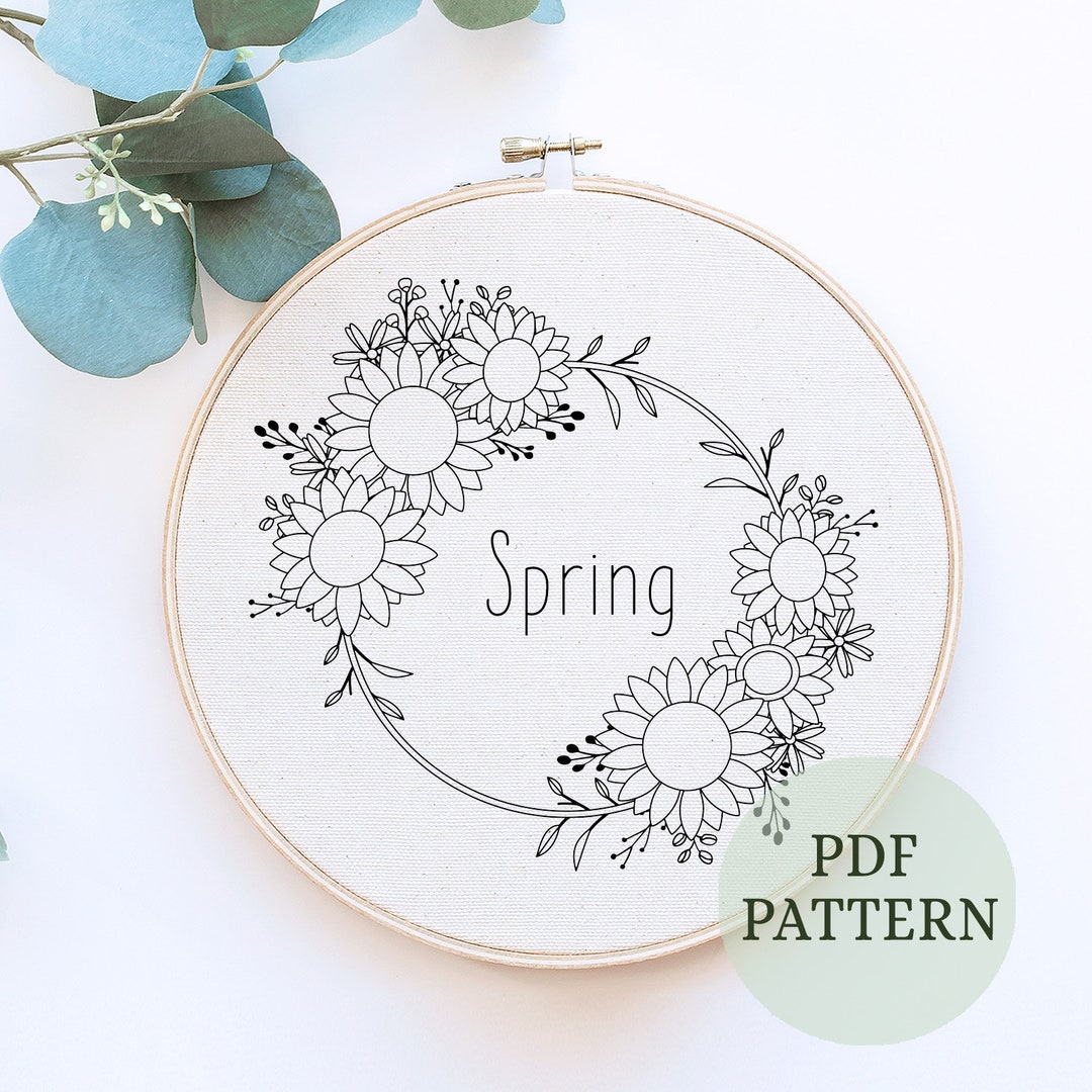 Sunflower Half Wreath Hand Embroidery Pattern: Spring DIY, Beginner ...