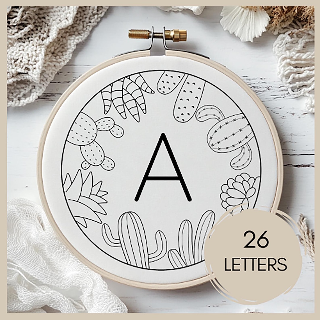 Cactus Letter Embroidery Pattern: Succulents Needlecraft, Easy Craft ...