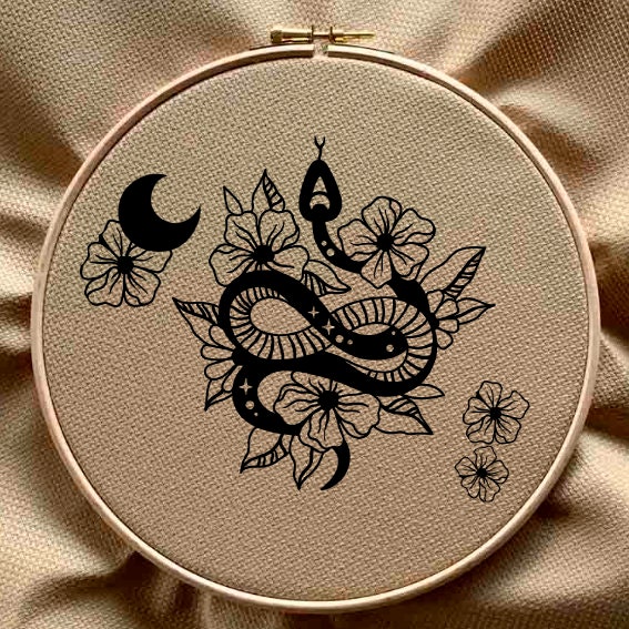 Snake Embroidery PDF Pattern Snake and Moon Embroidery | Etsy