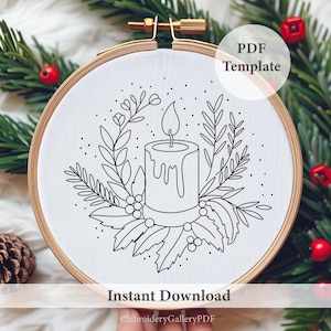 Candle Hand Embroidery Pattern: Christmas Winter Decor (PDF Pattern) - Etsy