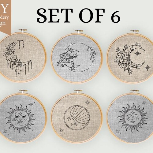 Set of 6 Digital PDF Patterns Crescent Moon With Flower Hand | Etsy