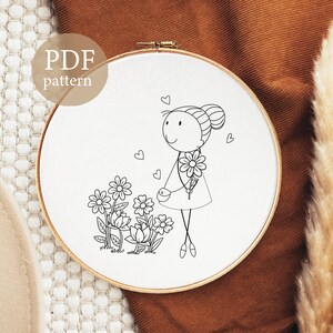 Flower Girl Embroidery Pattern, Feminine Hand Embroidery Hoop Art ...