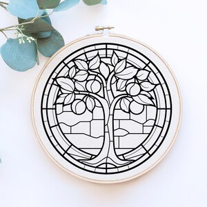 Apple Tree Embroidery Pattern, Stained Glass Tree, Digital Download ...