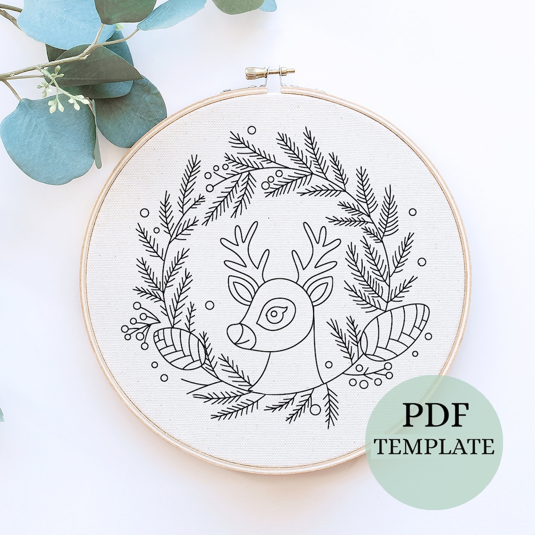 Christmas Reindeer Embroidery Pattern: Winter Wreath (digital Download ...