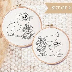 Set of 2 Cats Embroidery Pattern, Cats Silhouette Embroidery PDF ...
