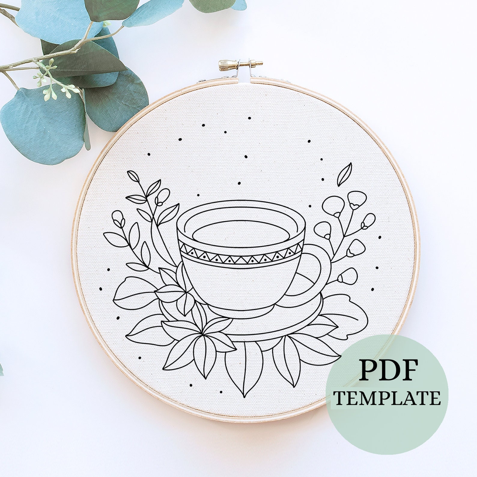 Teacup Floral Embroidery Pattern: Beginner Hoop Art (PDF Download) - Etsy